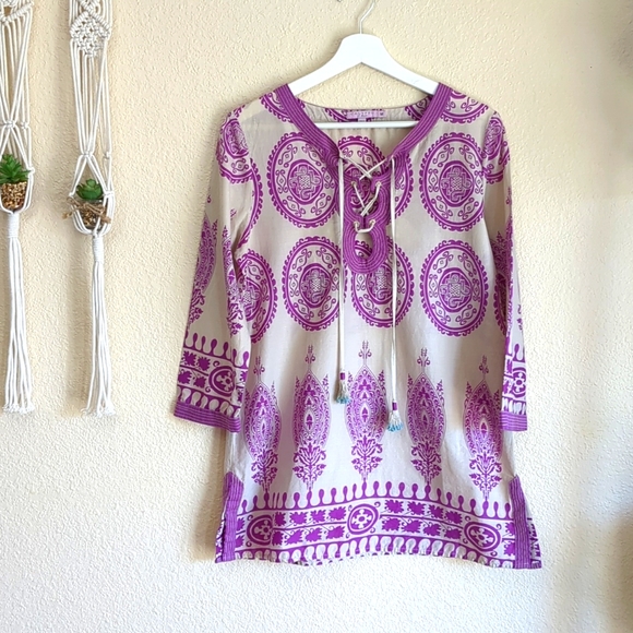Calypso St. Barth | Tops | Calypso St Barth Linen Damask Lace Up Tunic ...
